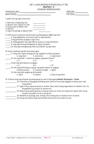 K TO 12 GRADE 5 UNANG LAGUMANG PAGSUSULIT | PDF