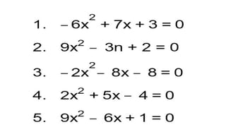 QUIZ/ NOTES FOR DISCRIMINANT AND QUADRATIC FORMULA | PPT