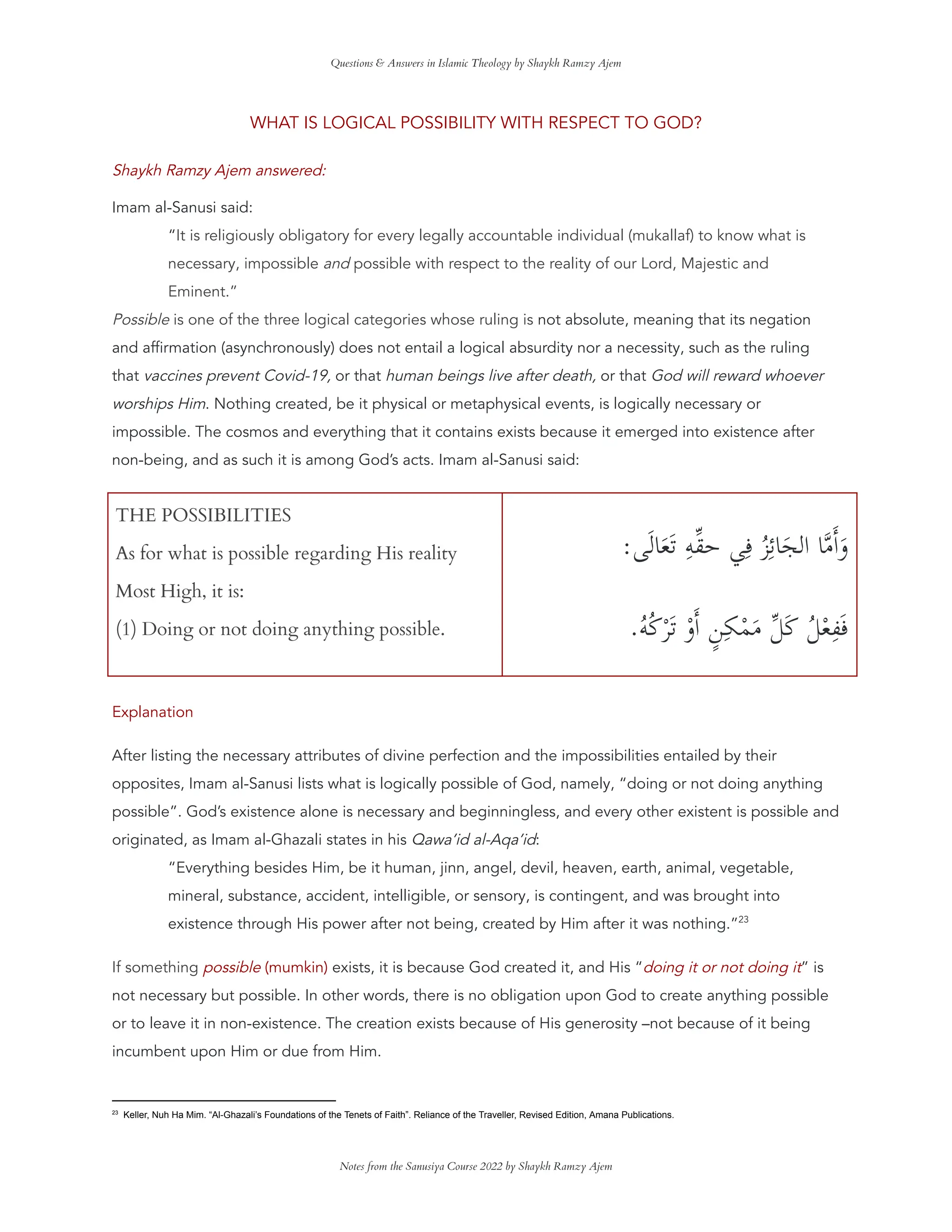 Q18 WHAT IS LOGICAL POSSIBILITY WITH RESPECT TO GOD Ramzy Ajem | PDF