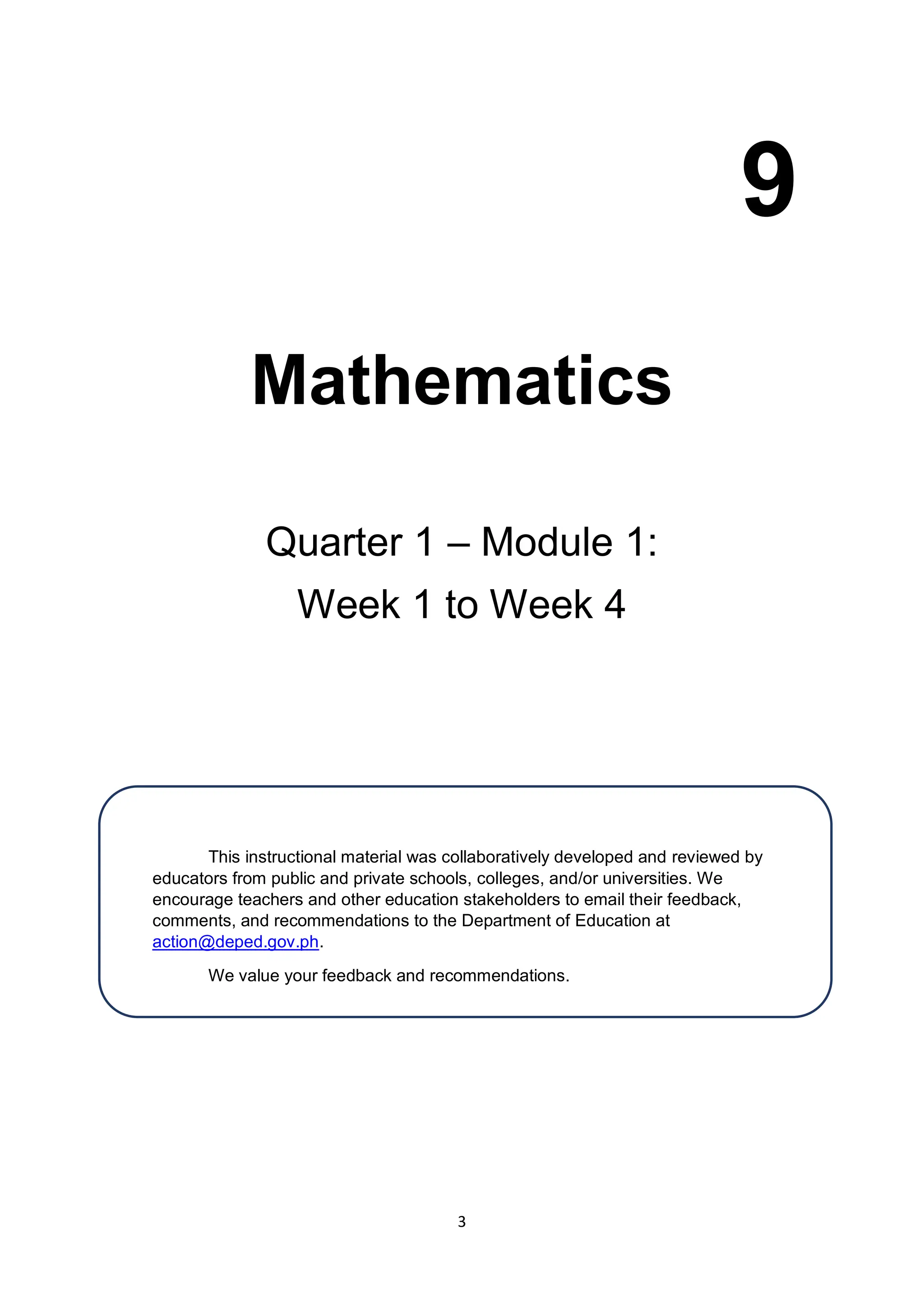 Q1 A-D-M Grade 9 - Mathematics week 1-4 | PDF