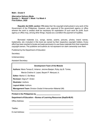 Q1 A-D-M Grade 9 - Mathematics week 1-4 | PDF
