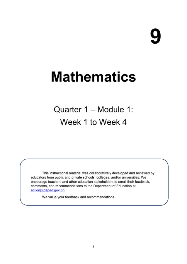 Q1 A-D-M Grade 9 - Mathematics week 1-4 | PDF | Physics | Science