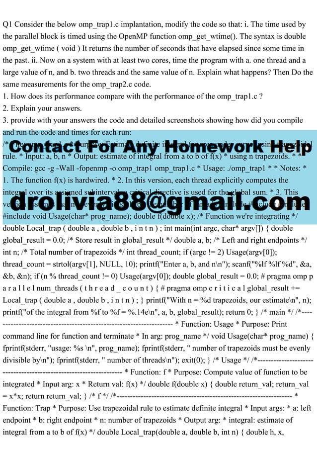 Q1 Consider the below omp_trap1.c implantation, modify the code so t.pdf
