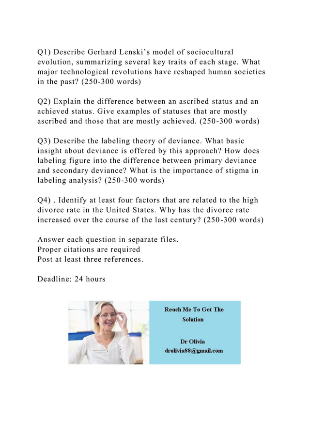 Q1) Describe Gerhard Lenski’s model of sociocultural evolution, summ.docx