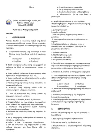 First Quarter Examination in Aralin.docx