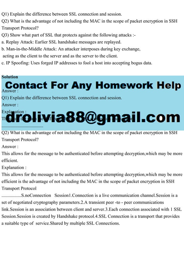 Q1) Explain the difference between SSL connection and session.Q2) .pdf ...