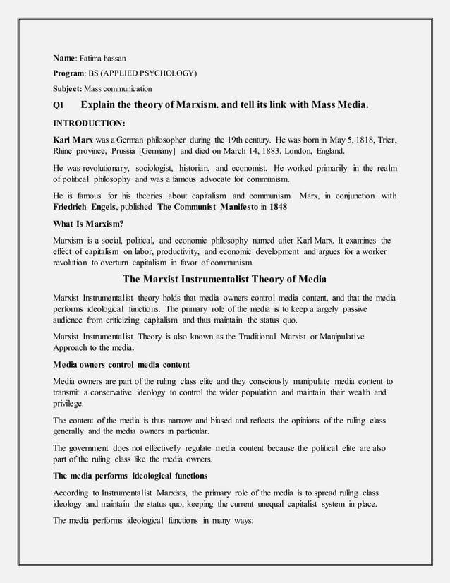 Q1 explain the theory of marxism | DOCX