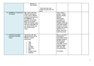 Q1 grade 7 music dll week 1 | DOCX | Musicals | Genres