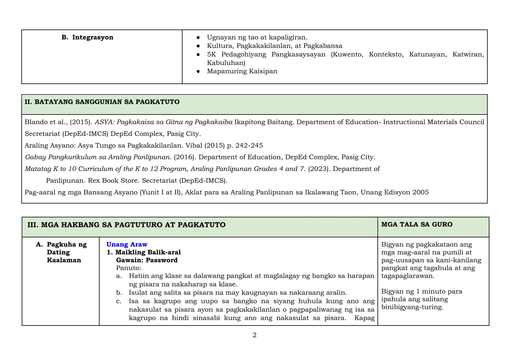Q1 Araling Panlipunan (Matatag Curriculum) | PDF