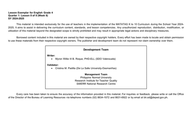 Q1_LE_English 4_Lesson 8_Week 8 is the lesson that the learners should ...