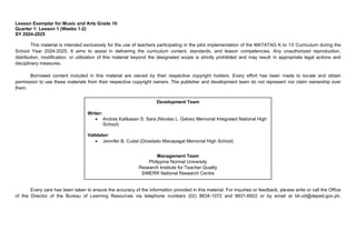 Pilot Implementation of the MATATAG K to 10 Curriculum: Music and Arts ...