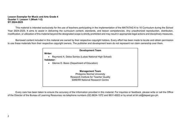 Q1_LE_Music and Arts 4_Lesson 1_Week 1-2.pdf | Music | Entertainment