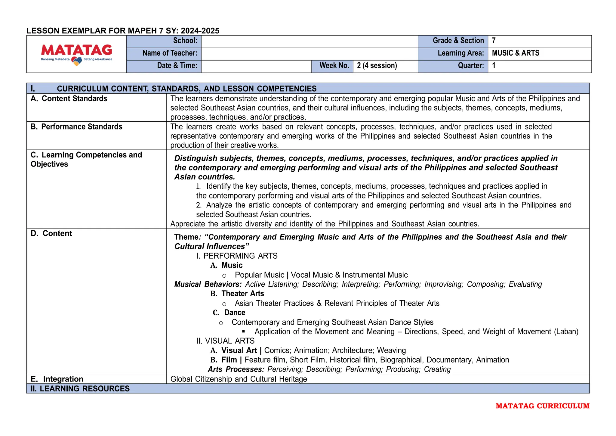 Matatag Lesson Exemplar for MAPEH Music and Arts 2.docx