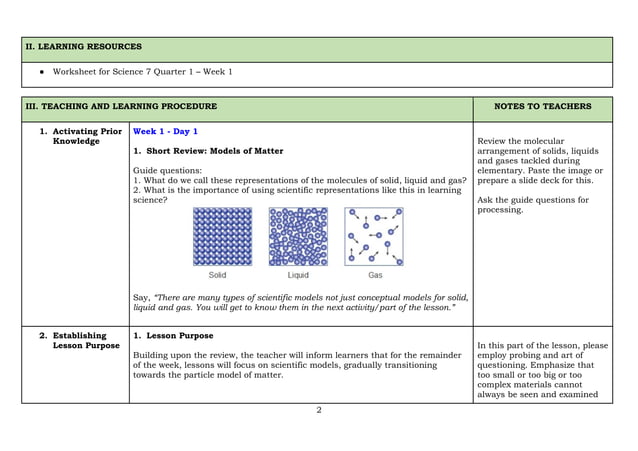 Q1_LE_Science 7_Lesson 1_Week 1.matatags | PDF | Physics | Science