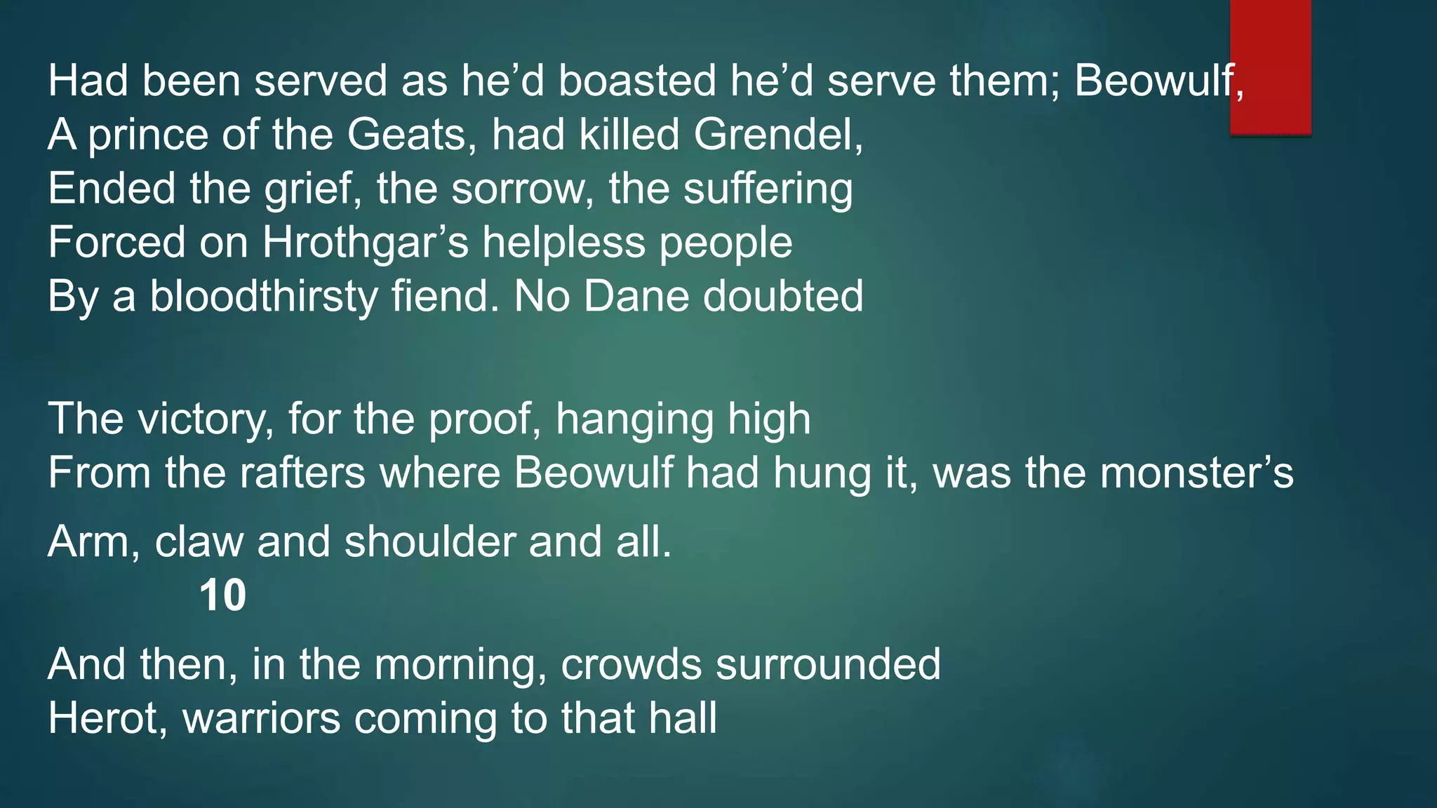 Beowulf - The Battle with Grendel | PPTX
