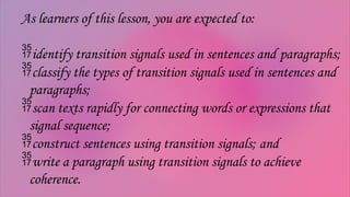 Effective Use of Transition Signals in Writing | PPT