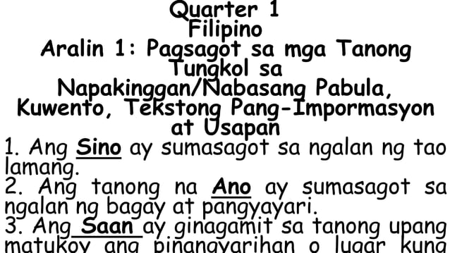 Q1 M1 Pagsagot sa mga Tanong tungkol sa napakinggan.pptx
