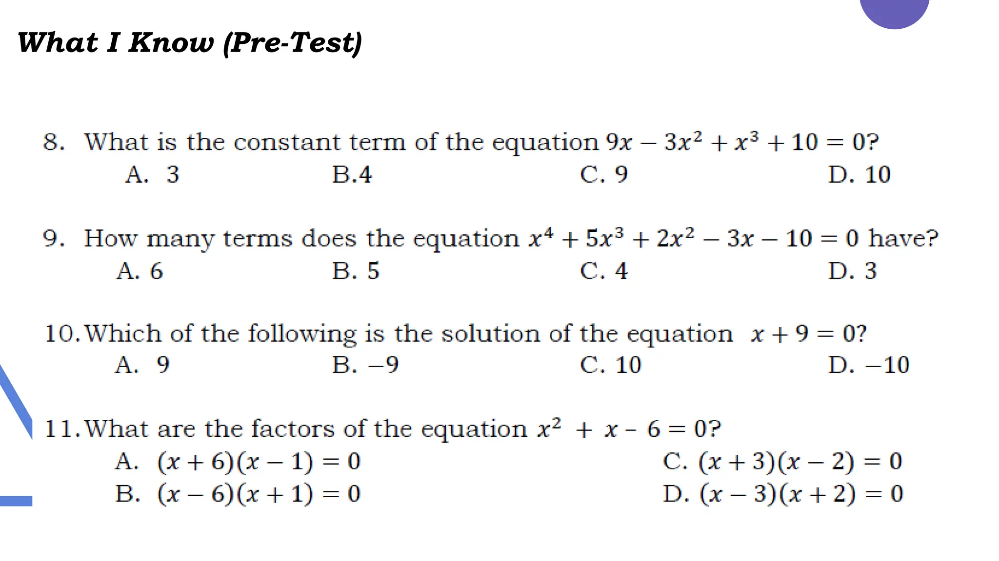 MATHEMATICS 10 QUARTER 1 POLYNOMIAL EQUATION | PPTX