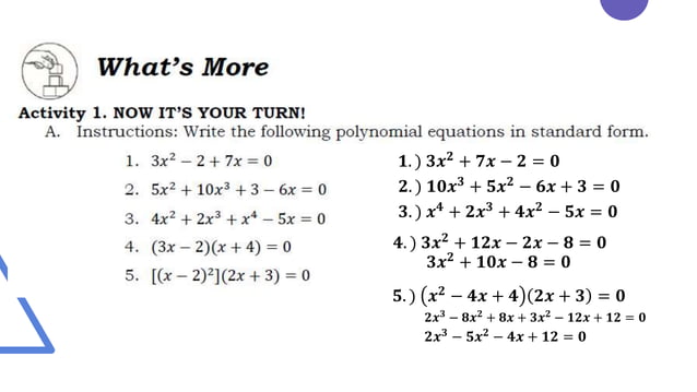 MATHEMATICS 10 QUARTER 1 POLYNOMIAL EQUATION | PPTX