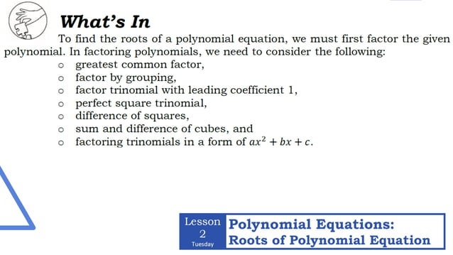 MATHEMATICS 10 QUARTER 1 POLYNOMIAL EQUATION | PPTX