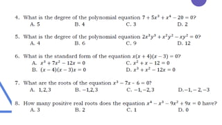 MATHEMATICS 10 QUARTER 1 POLYNOMIAL EQUATION | PPTX