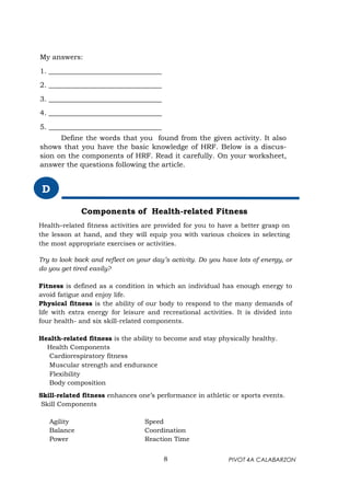 MAPEH 8 QUARTER 1 PHYSICAL EDUCATION AND HEALTH | PDF