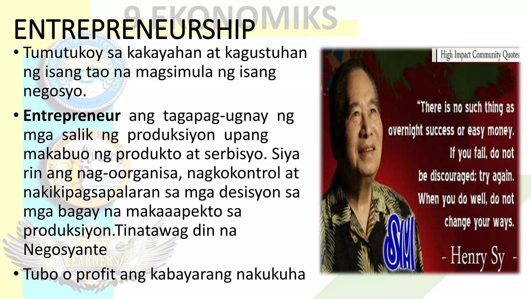 salik ng produksyon | PPTX