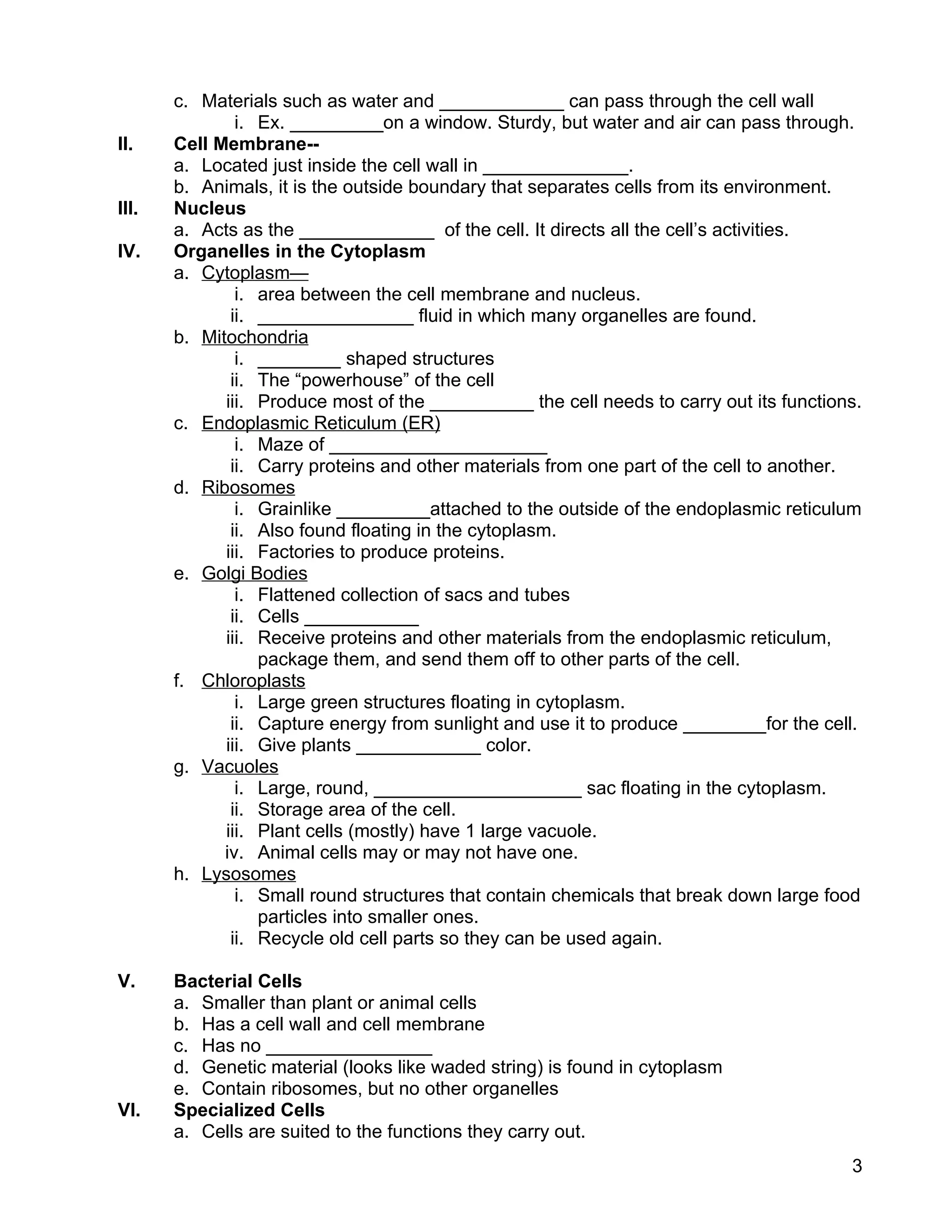 All Cells Fill In Notes. | DOC