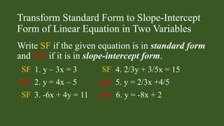 Q1_W5_D1 Linear Equation in Two Variables.pptx | Physics | Science