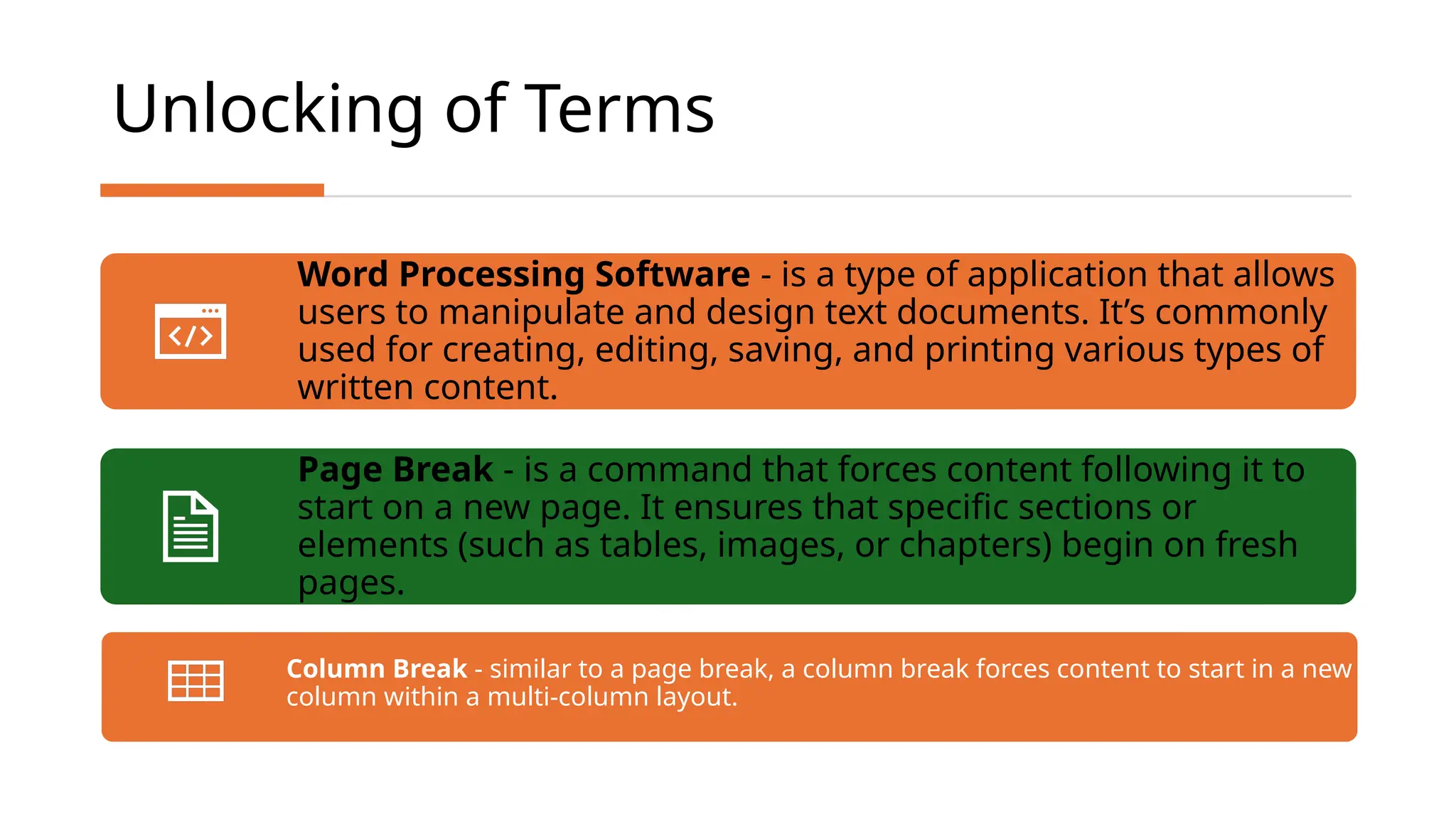 This lesson is all about Word Processing (Page Break and Table of ...