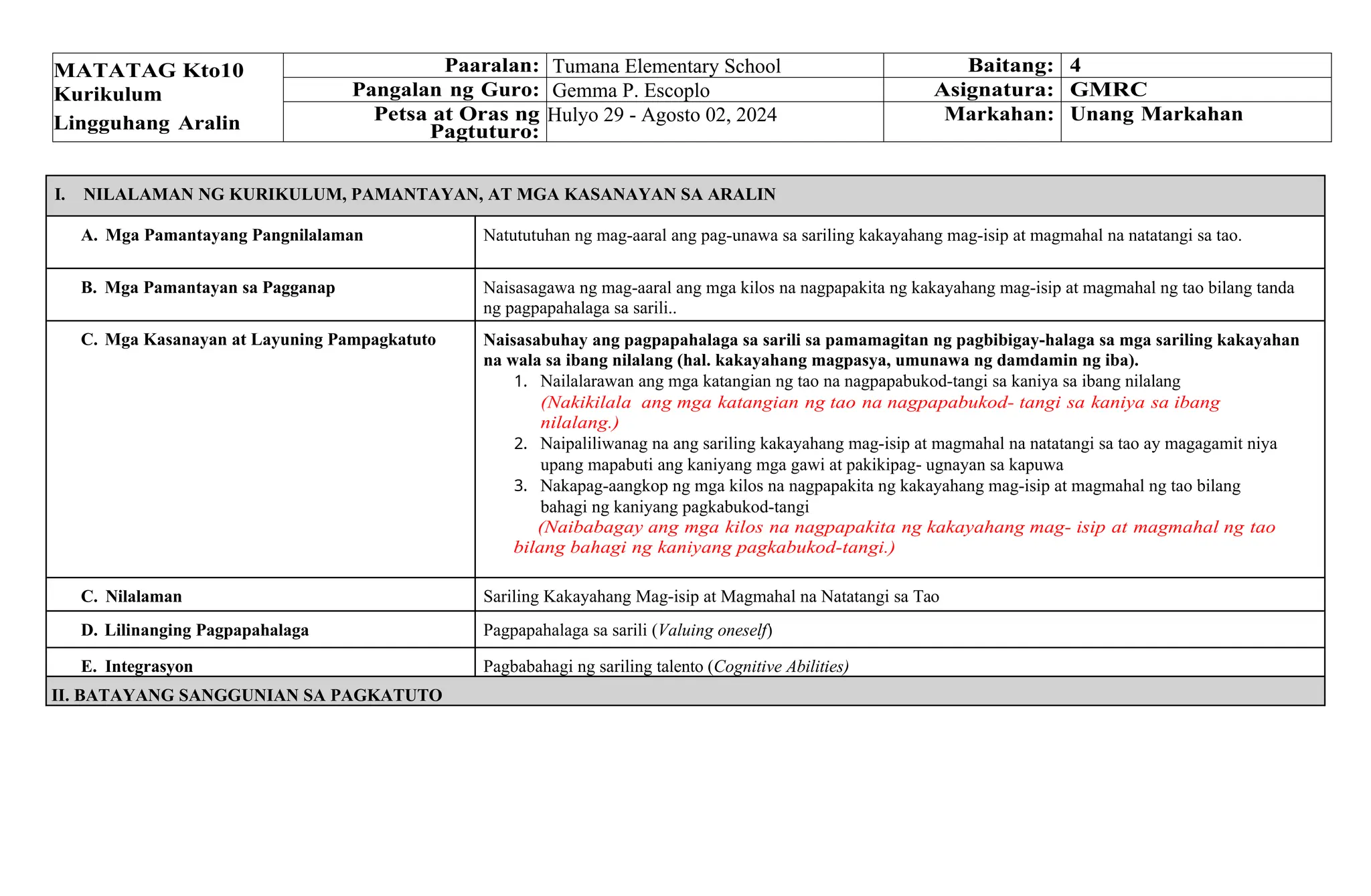 Quarter 1_Week 1-Daily Lesson Plan in GMRC 4 | DOCX