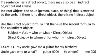 Indirect Objects : Lessons on sentences with indirect object | PPTX