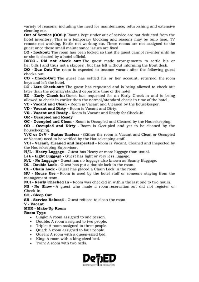 Q1 Wk 5 Activity Sheets- Housekeeping.docx | Hotel Properties | Real Estate