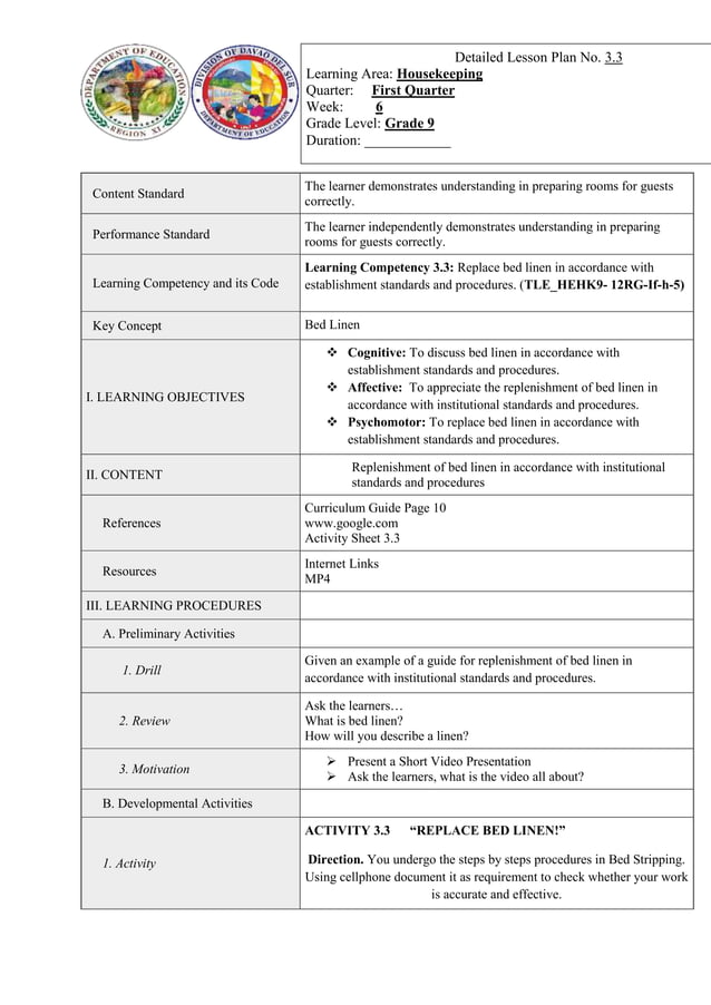 Q1 Wk6 DLP- Housekeeping.docx | Educational Assessment | Education