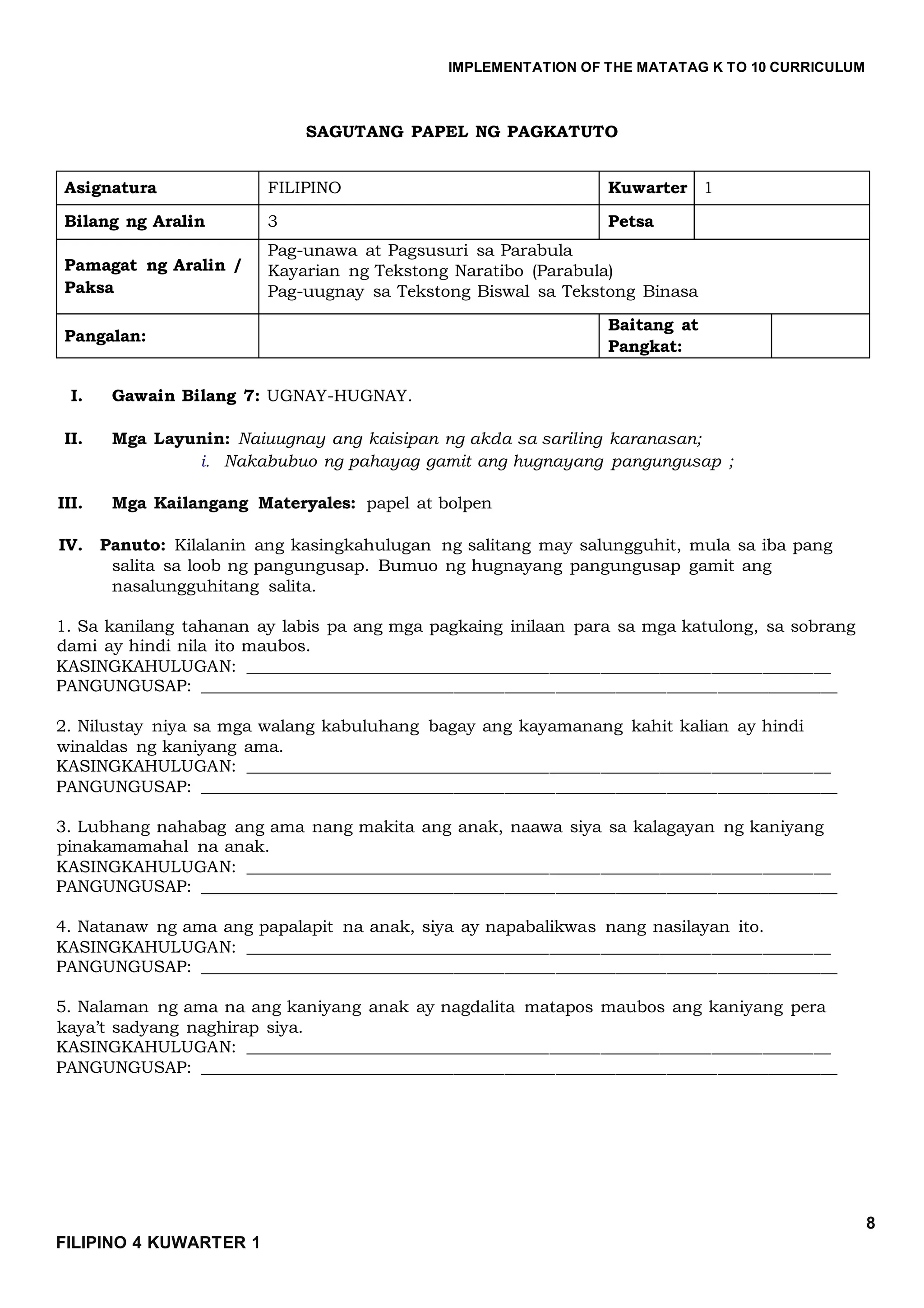 Q1_WS_Filipino 4_Lesson 3 eek four filipino grade 8 considerate | PDF