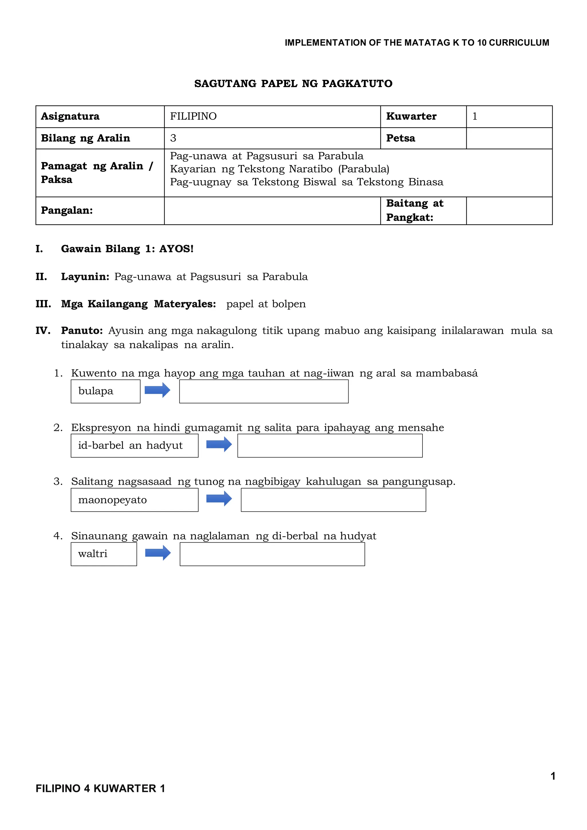 Q1_WS_Filipino 4_Lesson 3 eek four filipino grade 8 considerate | PDF