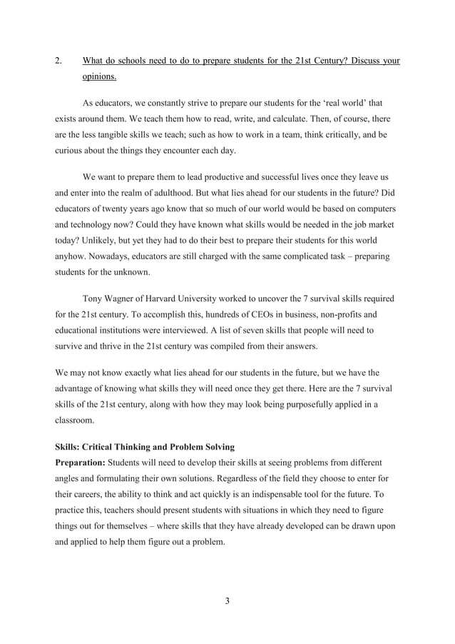 What do schools need to do to prepare students for the 21st Century? Discuss your opinions. | PDF