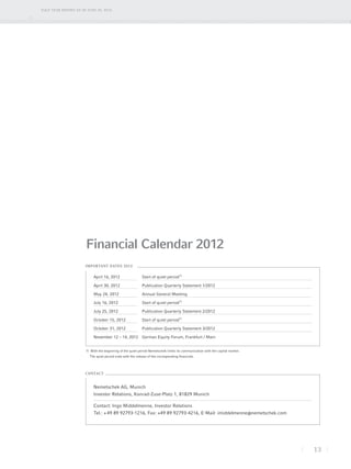 Half Year Report 2012 of Nemetschek AG | PDF