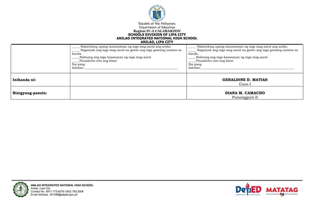 DLL EsP 10 2nd Quarter - Week 1 SY 23-24 | DOCX