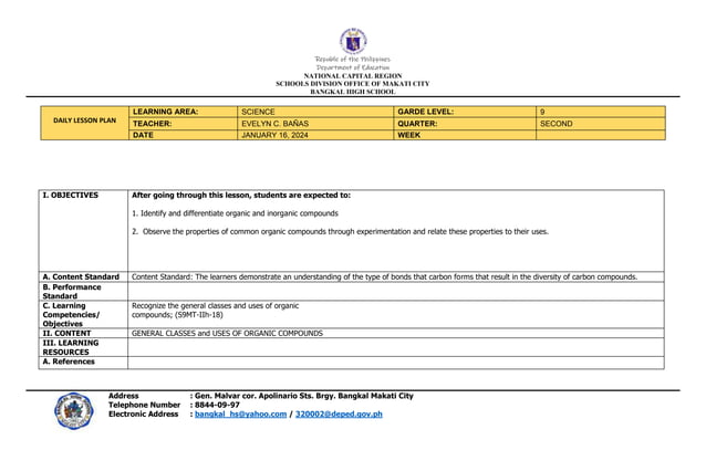 Q2-Daily Lesson Plan-SCIENCE-Grade-9.doc | Chemistry | Science