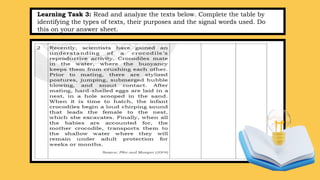 Identifying the purpose, key structure and language features of various ...