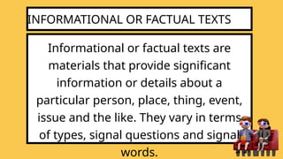 Identifying the purpose, key structure and language features of various ...