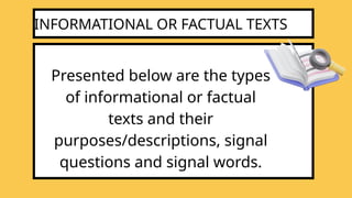 Identifying the purpose, key structure and language features of various ...