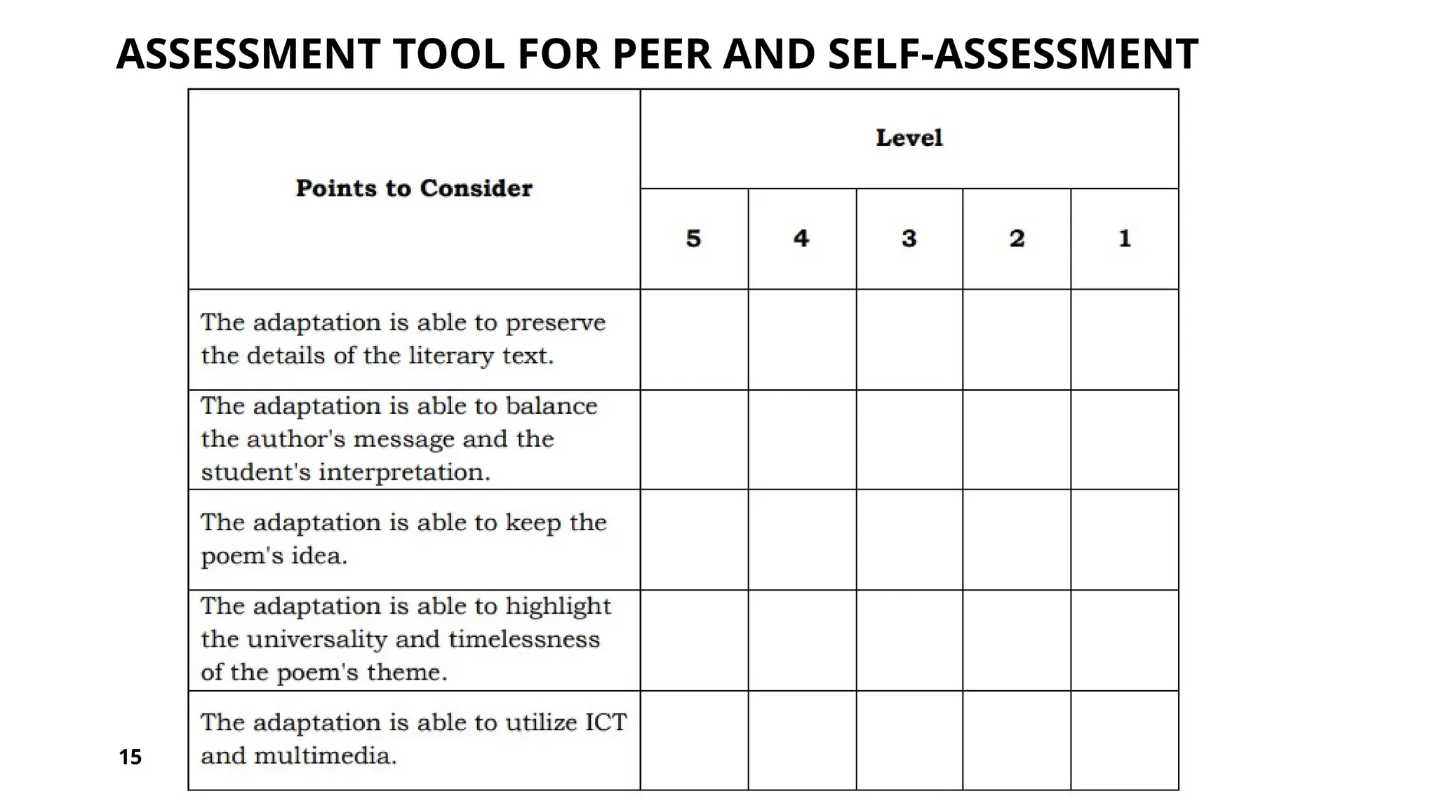 Q2 - M4 - Self and Peer Assessment of Creative Adaptation of a Literary ...