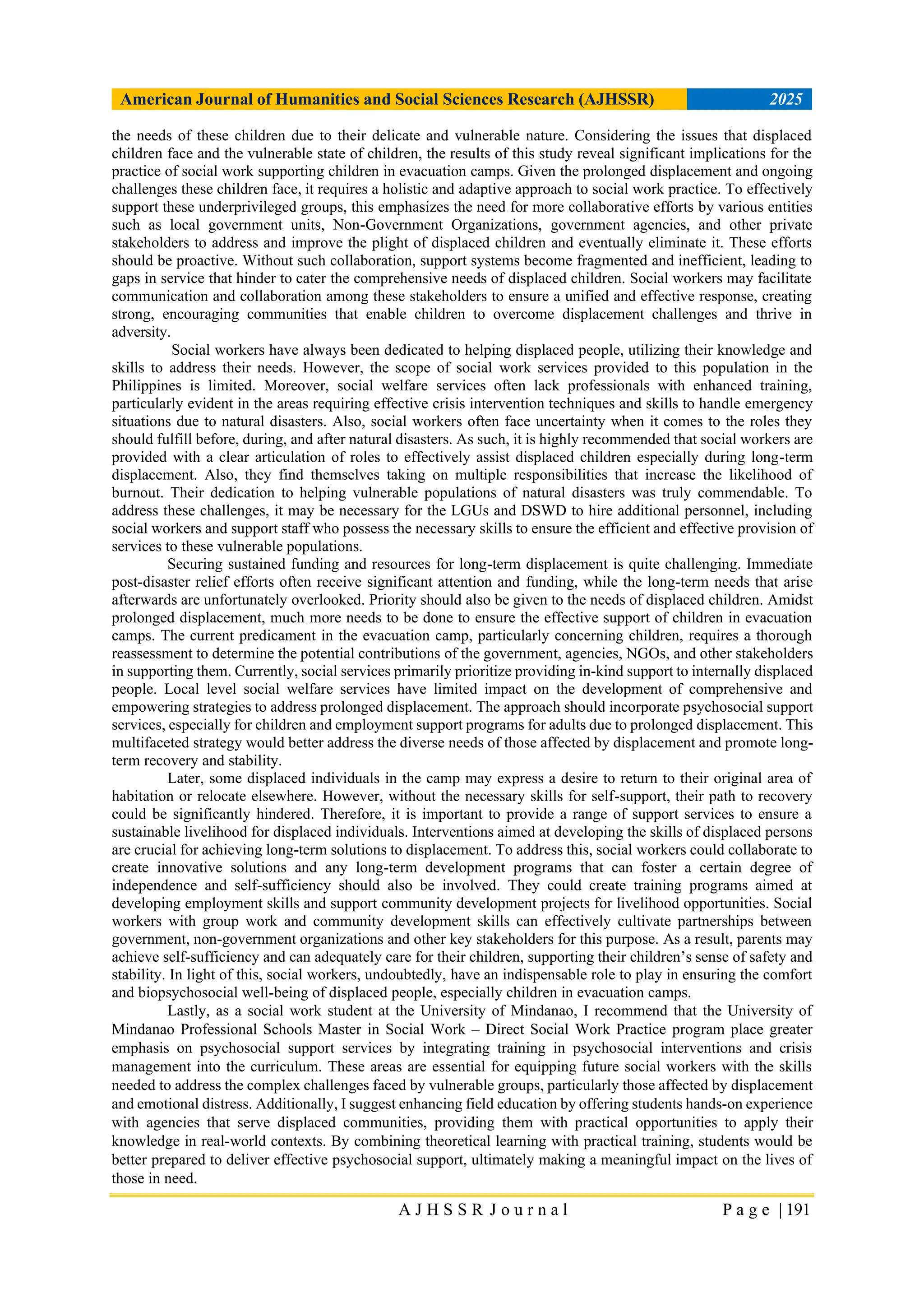 The Plight of Children in an Evacuation Camp: Exploring Their ...