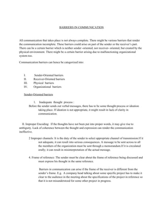 BARRIERS_IN_COMMUNICATION for Graduation level students | PDF