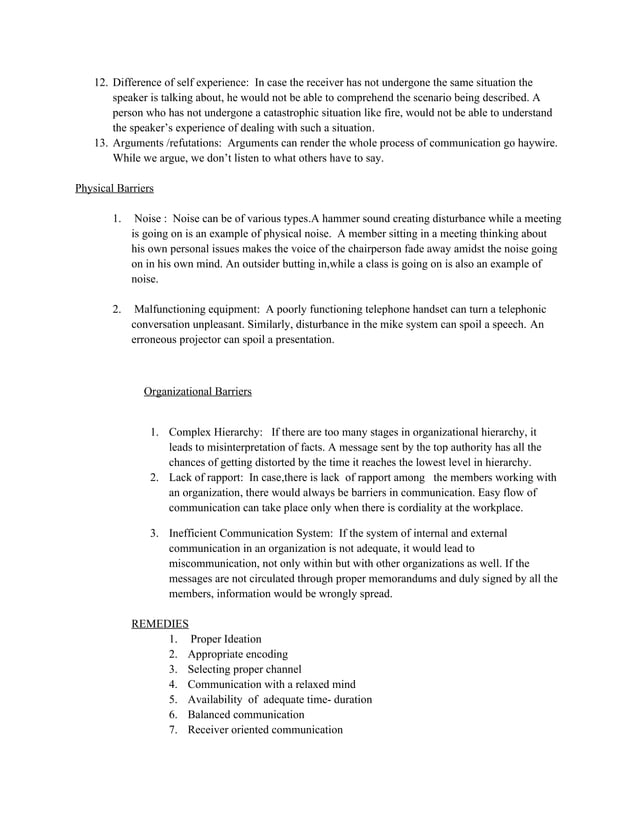BARRIERS_IN_COMMUNICATION for Graduation level students | PDF