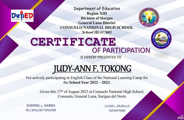 Q2 CERTIFICATE NLC CERTIFICATE OF PARTICIPATION...pptx