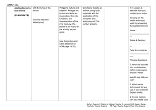 mapeh 8 mapeh 8, daily lesson log for music arts pe and health | DOCX