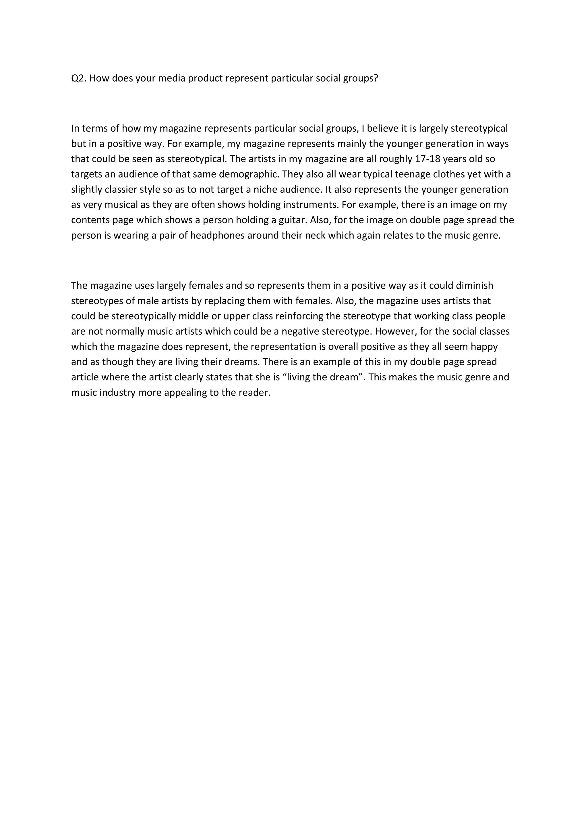 Q2 evaluation | DOCX | Music | Entertainment